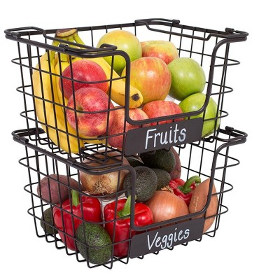 Birdrock Home Stacking Wire Market Baskets With Chalk Label - Set Of 2 ...