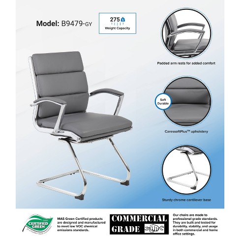 Boss Office Products Contemporary Executive Guest Chair Gray: Vinyl ...