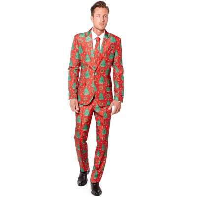 Suitmeister Men's Christmas Party Suits - Christmas Trees - Red - Size ...