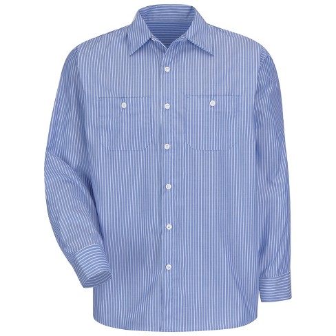 Red Kap Men's Long Sleeve Industrial Striped Work Shirt, Gm Blue/white ...