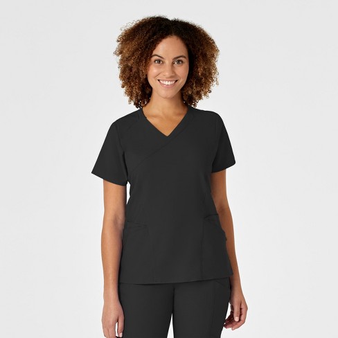 Wink W123 Women's Mock Wrap Scrub Top, Black, 5x : Target