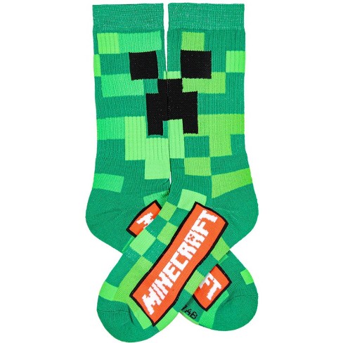 Minecraft Creeper Cubed Character Design Gaming Adult Crew Socks Green ...