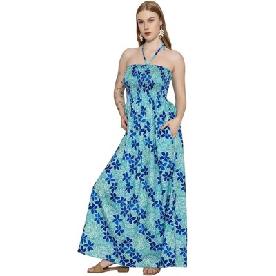 HAPPY BAY Women's Bandeau Pocket Maxi Dress Summer Boho A line Slit ...