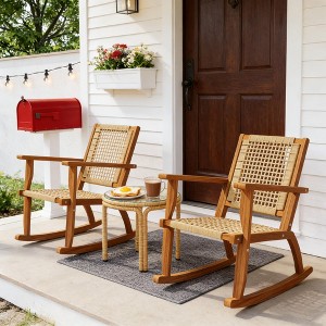 GDFStudio Roberta Outdoor Acacia Wood Rocking Chair with Wicker Seat ...