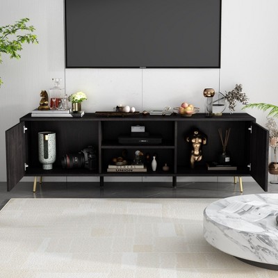 Hitow Brown 2-doors Tv Console Tv Stand With Storage Shelves ...