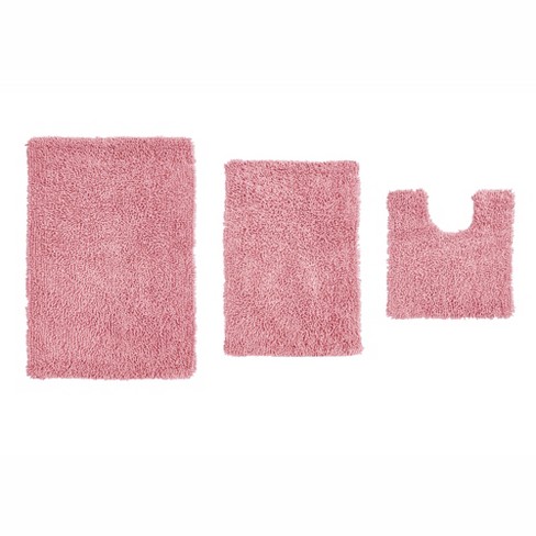 Set Of 3 Fantasia Bath Rug Collection Pink Cotton Shaggy Pattern Tufted ...
