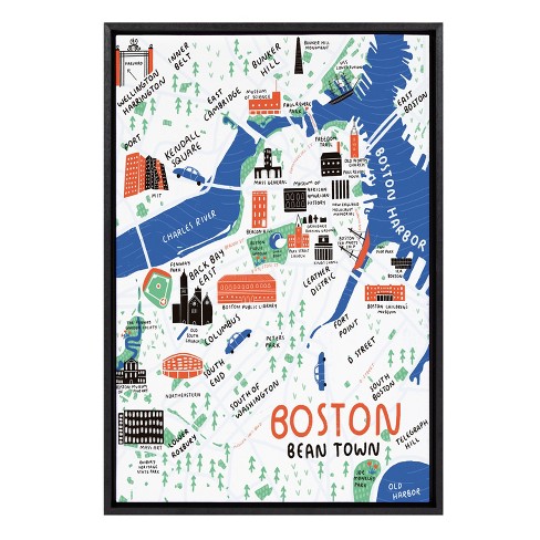 Kate And Laurel Sylvie Boston Illustration Framed Canvas By Stacie ...