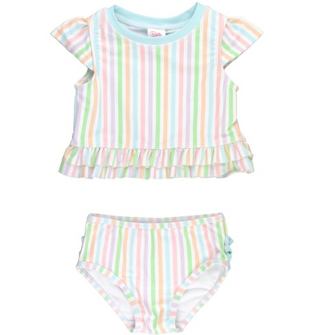 Rufflebutts Girls Cap Sleeve Ruffle Hem Upf50+ Bikini - Pale Rainbow ...