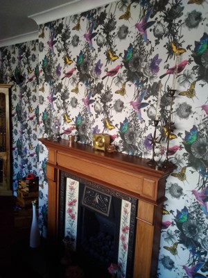 Jardin Grey Floral Birds Paste The Wall Wallpaper : Target