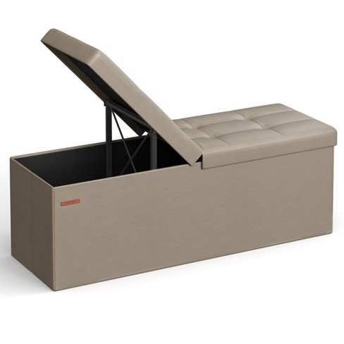 Songmics 43" Storage Ottoman Bench Folding Leather Ottoman Storage ...