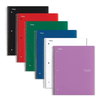 Five Star 5 Subject College Ruled Spiral Notebook (colors May Vary ...