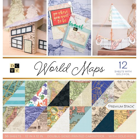 Dcwv Double-sided Cardstock Stack 12"x12" 36/pkg-world Maps W/foil ...