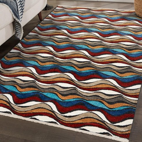 Luxe Weavers Wavy Abstract Fringe Patterned Multi 8x10 Area Rug : Target