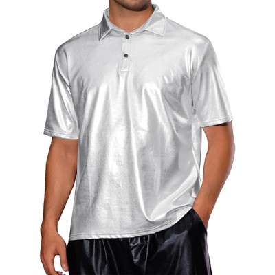 Lars Amadeus Men's Shiny Collar Neck Short Sleeves Sparkle Club Party ...