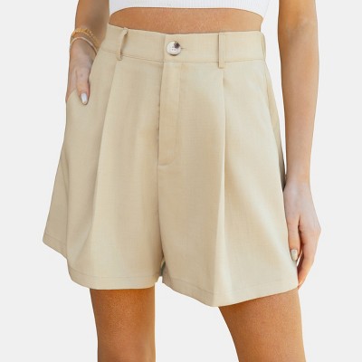 Women's Beige Pleated Wide Leg Shorts - Cupshe-xl-beige : Target