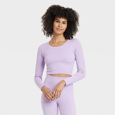 Women's Seamless Ribbed Cropped Long Sleeve Top - All In Motion™ Purple ...