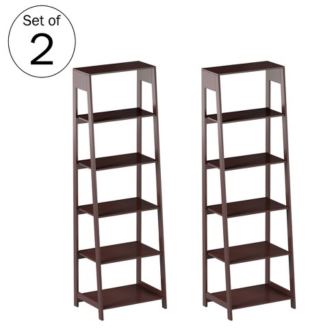 Lavish Home 5-tier Ladder Shelf – Leaning Storage Bookcase, Dark Brown ...