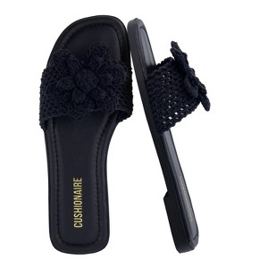CUSHIONAIRE Gemma Knit Flat Slides for Women, Square Toe Sandals with ...