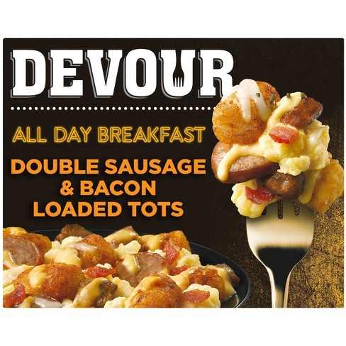 Devour Frozen All Day Breakfast Double Sausage And Bacon Loaded Tots ...