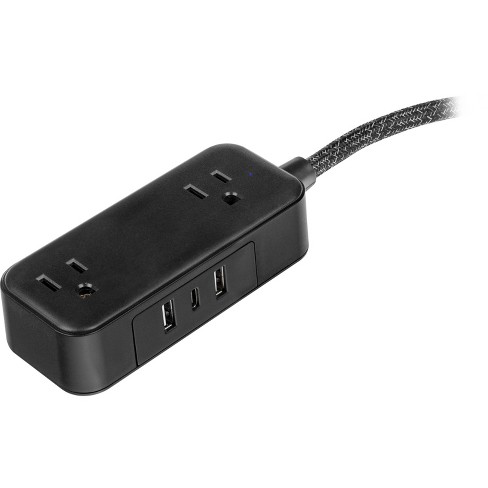 Ge 2-outlet Extension Cord 2 Usb-a 1 Usb-c 12w 6' Braided Black : Target