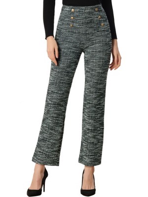 Allegra K High Rise Tweed Plaid Pants For Women's Button Front Long ...