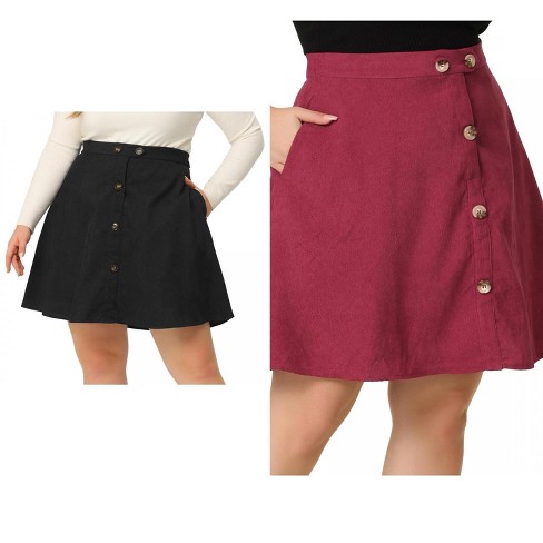 Agnes Orinda Women's Plus Size Corduroy Button Mid-rise Casual A-line ...