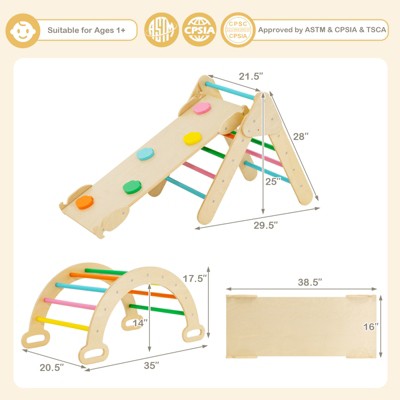 Costway 3-in-1 Kids Climber Set Toddler Wooden Play Arch with Sliding ...