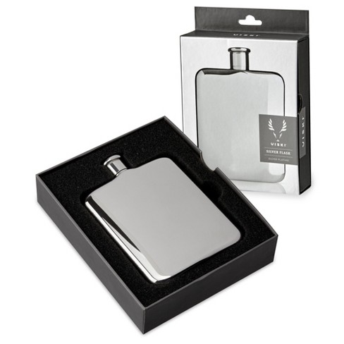 Viski Silver Flask, Polished Stainless Steel Flask With Screw Top For ...