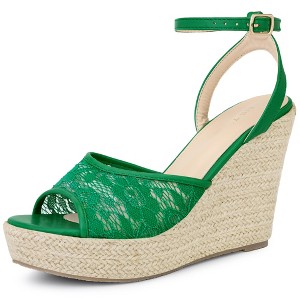 BLISSFUL STEP Women's Lace Buckle Ankle Strap Espadrille Platform Heel ...