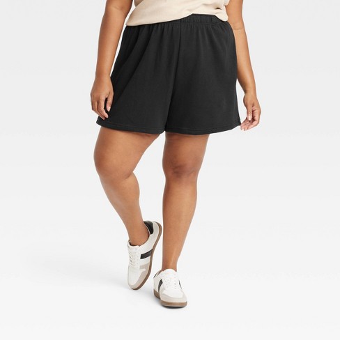 Women's Leisure Studio Mid-Thigh Fleece Shorts - Universal Thread™ Black 2X: Side Pocket ...