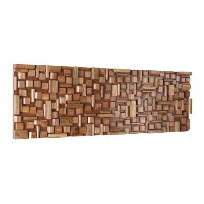 Mango Wood Abstract Handmade Geometric Block Panel Wall Decor Brown ...
