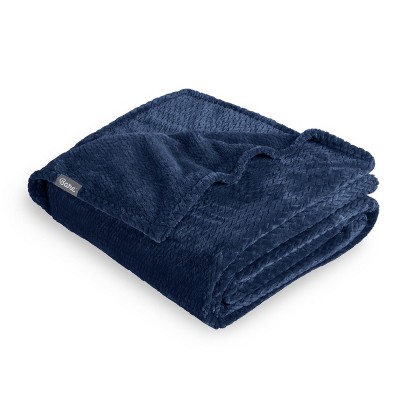 Textured Dark Blue Microplush Throw Fleece Blanket By Bare Home : Target