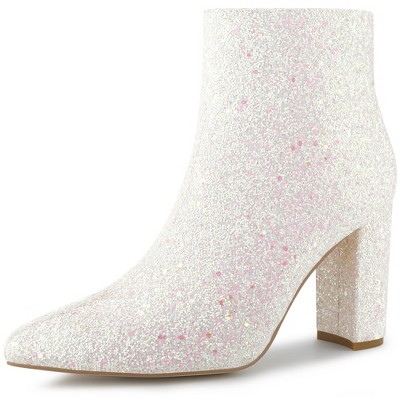 Allegra K Women's Clear Block Heel Glitter Ankle Boots Bling White 8 ...