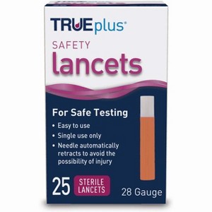 TruePlus Safety Sterile Lancets 28 Gauge Blood Testing Lancets 25 Ct ...
