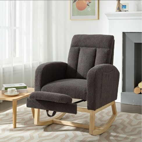 Modern Gray Accent Rocking Chair With Wood Legs,upholstered Nursery ...