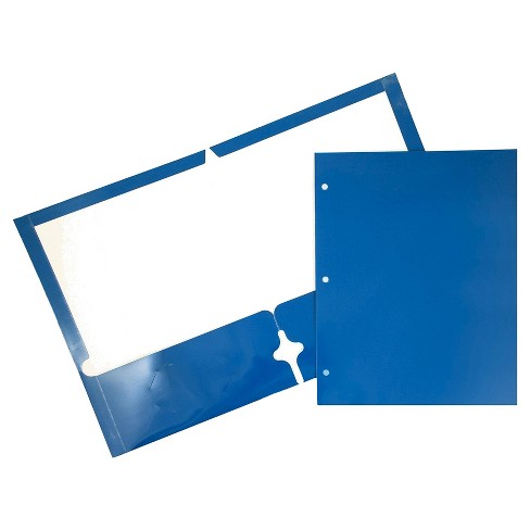 Jam 6pk 3 Hole Punch 2 Pocket Glossy Paper Folder - Blue: Paper Folders ...