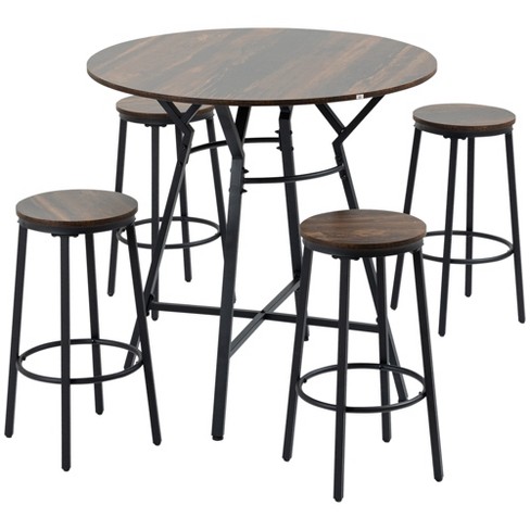 Homcom Industrial 5-piece Bar Table And Chairs Set, Space Saving Dining ...