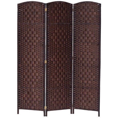 3 Panels Diamond Weave Bamboo Fiber Privacy Partition Screen Brown ...