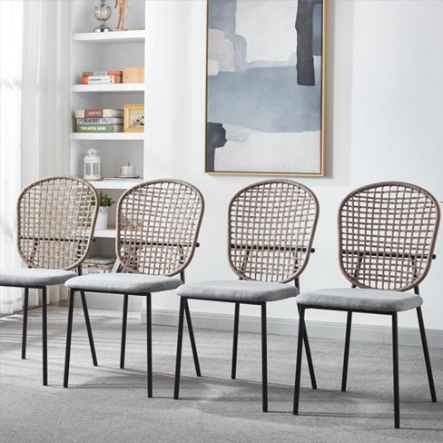 Set Of 4 Textile Rope Woven Backrest Dining Chair,upholstered Hand Made ...