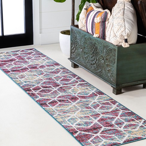 2'x8' Tumbling Blocks Modern Geometric Runner Rug, Multi/white ...