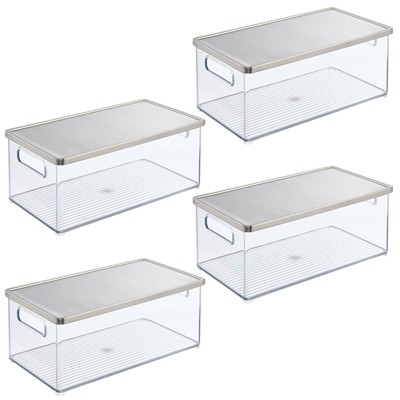 Mdesign Plastic Kitchen Food Storage Bin With Handles, Lid - 4 Pack ...