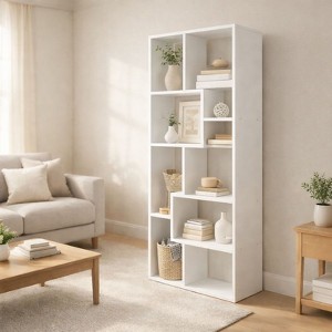 White 5-Tier Asymmetrical Bookcase, Modern Open Display Shelf and Space ...