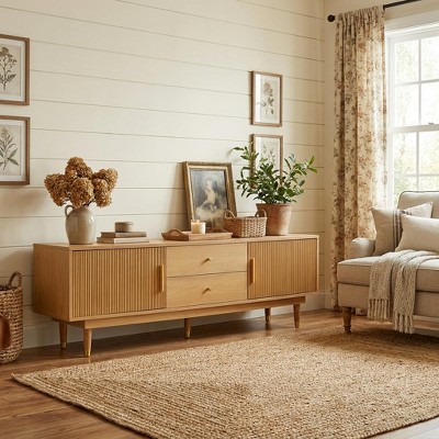 JVNOXK 70.9" Mid-Century Natural Wood TV Stand, Entertainment Cabinet ...