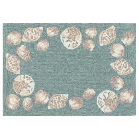 Liora Manne Capri Seashell Border Indoor/outdoor Rug Aqua 2' X 3' : Target