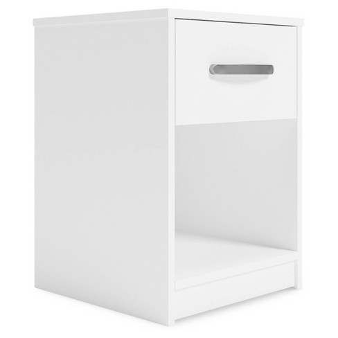 Flannia Nightstand White: Contemporary Bedside Table, Sleek Metal Pull ...
