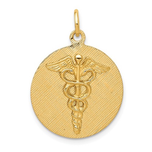 Black Bow Jewelry 14k Yellow Gold 20mm Caduceus Disk Pendant : Target