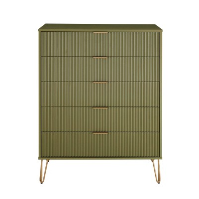 Manhattan Comfort Dumbo 5 Drawer Dresser Olive Green : Target