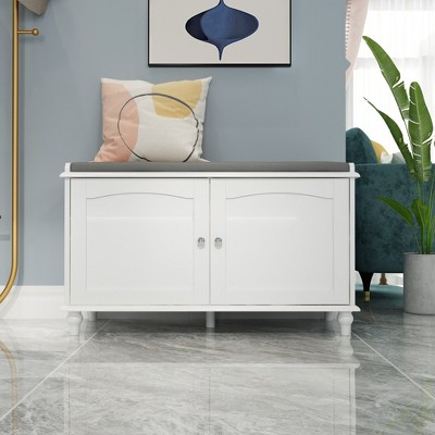 Famapy White Shoe Bench With Upholstery For 8 Pairs Of Shoes : Target