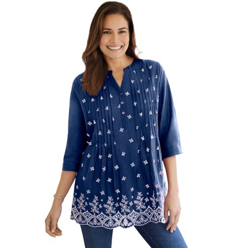 Woman Within Women's Plus Size Embroidered Pintuck Tunic - 5x, Evening ...