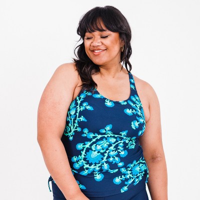 Calypsa Women's Maya Tankini Swim Top With Built-in Bra - Barbados Blue ...